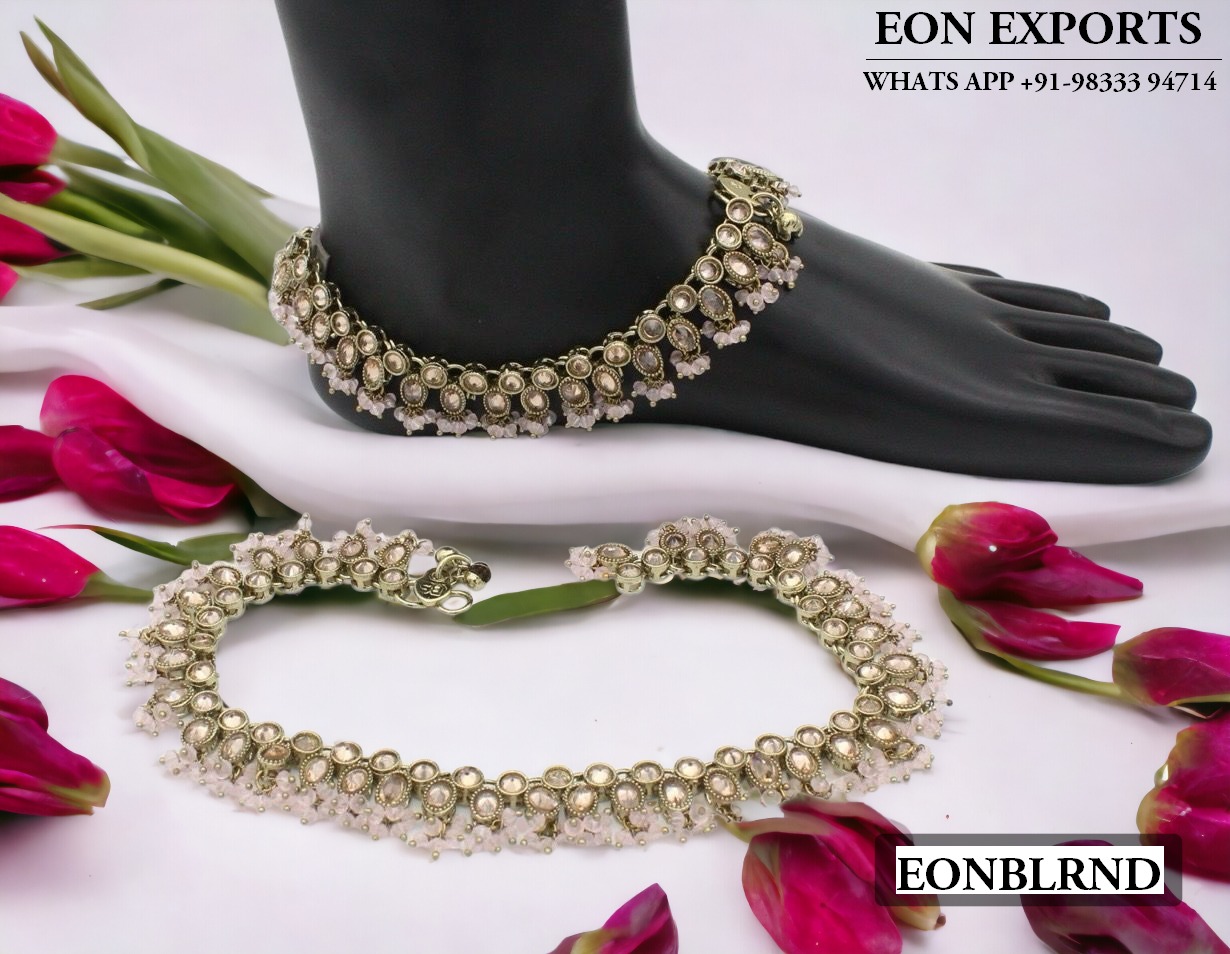 Mehendi Plated Polki Anklets Manufacturers Jaipur